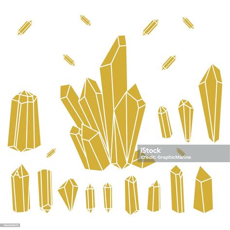 크리스탈 실루엣 벡터 일러스트 리세티 미니멀 아이콘 세트 보물 보석의 선형 기호 미네랄 다이아몬드 흰색 배경에 고립 된 석영 간단한 아이콘 0명에 대한 스톡 벡터 아트 및