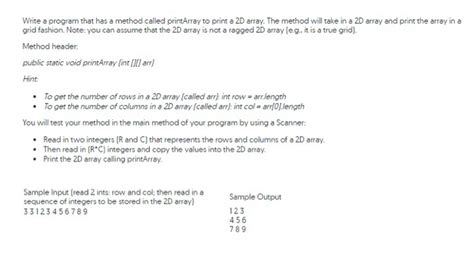 Solved Write A Program That Has A Method Called Printarray