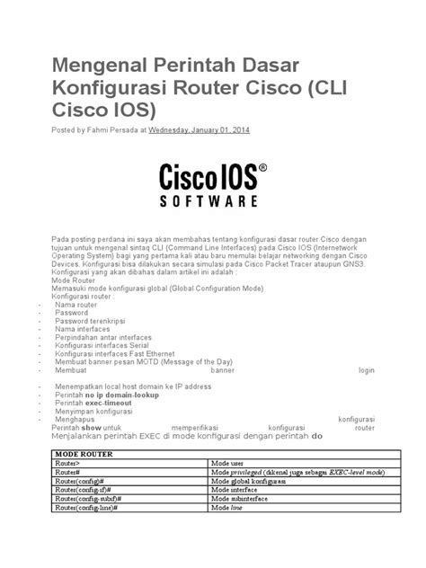 Mengenal Perintah Dasar Konfigurasi Router Cisco Pdf Komputer