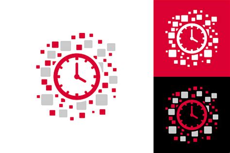 픽셀 디지털 시간 로고 템플릿 디자인 벡터 엠블럼 디자인 개념 창조적 인 기호 아이콘 0명에 대한 스톡 벡터 아트 및 기타