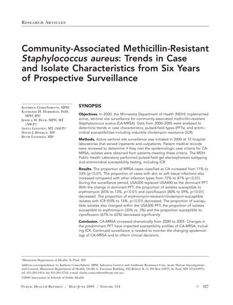 Pdf Community Associated Methicillin Resistant Staphylococcus Aureus Trends In Case And
