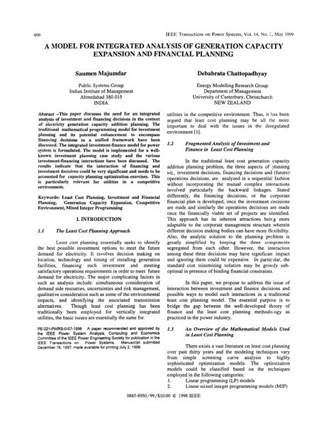 Pdf A Model For Integrated Analysis Of Generation Capacity Expansion And Financial Planning