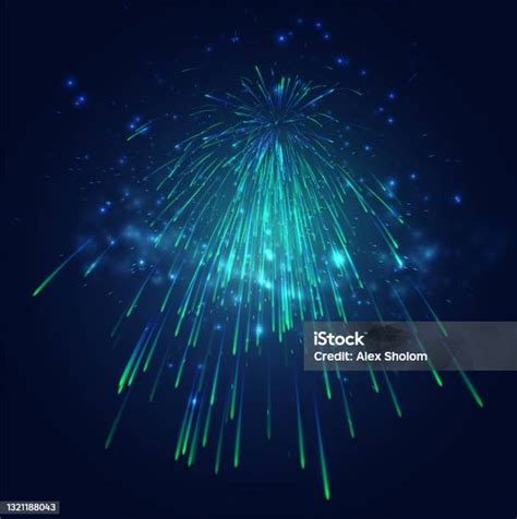 밤 하늘의 녹색과 파란색 불꽃 놀이 불꽃과 분위기의 축제 벡터 세트 3차원 형태에 대한 스톡 벡터 아트 및 기타 이미지 3차원 형태 감정 개념 Istock