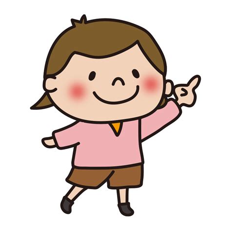 指を差す子供（女の子1）の無料フリーイラスト かわいい手描きの無料素材「てがきっず」保育園・小学校・介護施設にぴったりのフリー素材イラスト