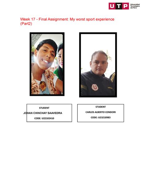 Week 17 Task Assignment PART 2 Week 17 Final Assignment My Worst Sport Experience Part2