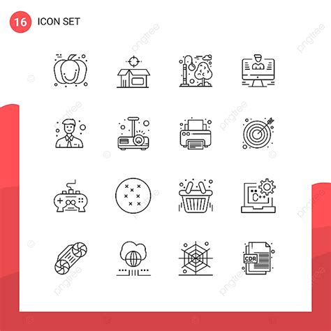 Editable Vector Line Pack Of 16 Simple Outlines Of Business Report Game Man Png And Vector