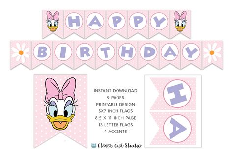 Daisy Duck Birthday Banner Printable Party Flags Digital Download Etsy