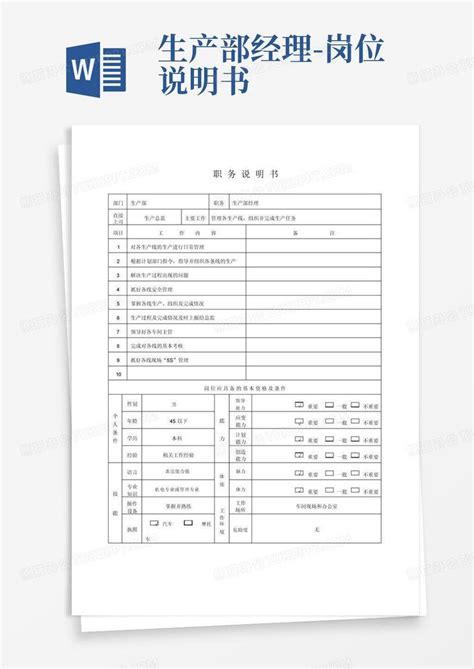 生产部经理 岗位说明书Word模板下载 编号lpxzzzvx 熊猫办公