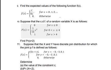 Solved 9 Find The Expected Values Of The Following Function Chegg Com