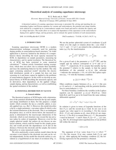 PDF Theoretical Analysis Of Scanning Capacitance Microscopy