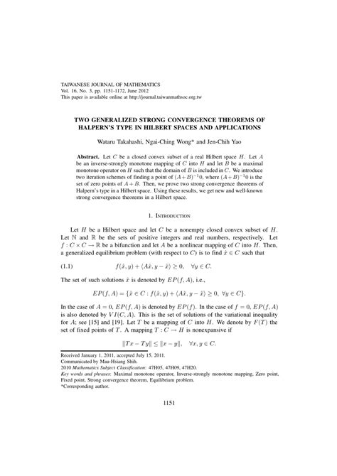 Pdf Two Generalized Strong Convergence Theorems Of Halperns Type In Hilbert Spaces And