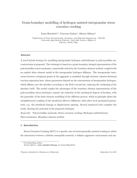 Pdf Grain Boundary Modelling Of Hydrogen Assisted Intergranular Stress Corrosion Cracking