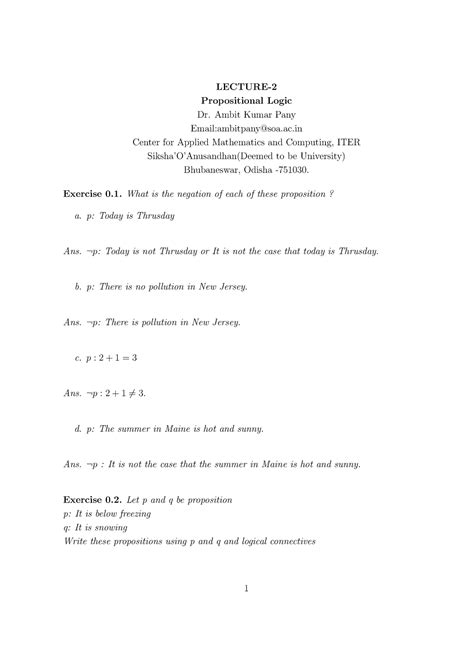 Lecturenotes 2 Arjun Paul Propositional LogicLECTURE Email