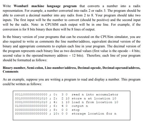 Solved Write Wombatl Machine Language Program That Converts