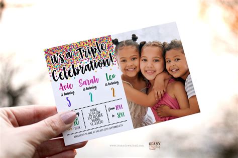 Triple Birthday Celebration Sibling Birthday Invitations Etsy