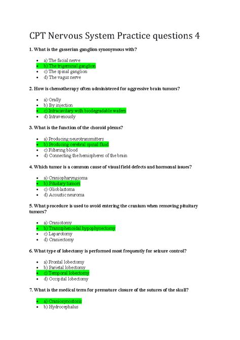 Cpt Nervous System Practice Questions 4 What Is The Gasserian