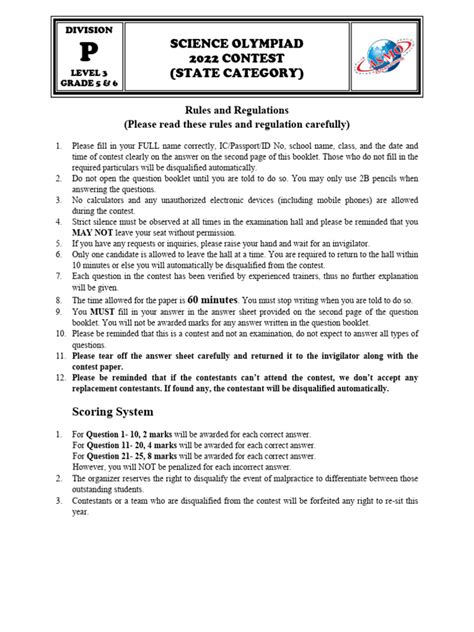 Science Level 3 Question Eng Pdf