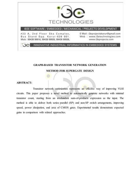 Graph Based Transistor Network Generation Method For Supergate Design Pdf