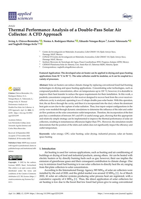 Pdf Thermal Performance Analysis Of A Double Pass Solar Air Collector A Cfd Approach