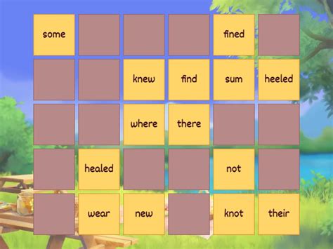 Homophones Memory Game Matching Pairs