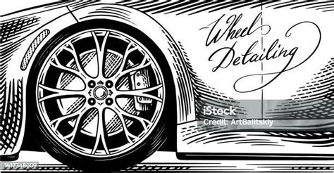 자동차 배경 휠 디테일 트럭이 닫힙니다 겨울에서 올 시즌 타이어로 변경 손으로 그린 스케치 선 부화 낙서 스타일 자동차 서비스 포스터 또는 배너 그리기에 대한 스톡 벡터