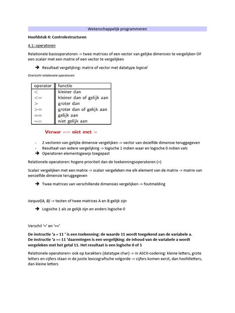 Wetenschappelijk Programmeren Hoofdstuk 4 Samenvatting Pdf