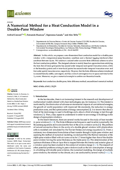 Pdf A Numerical Method For A Heat Conduction Model In A Double Pane