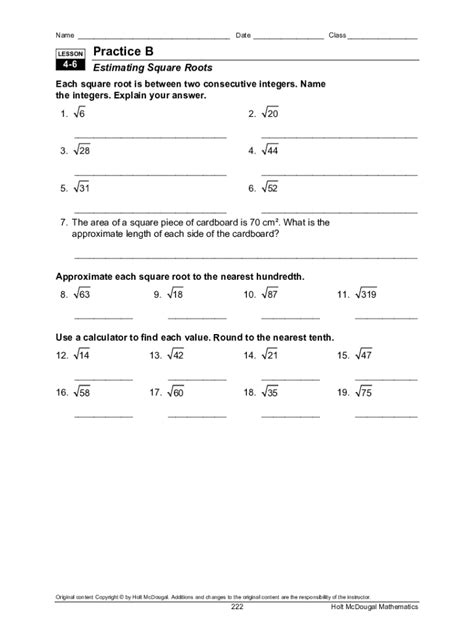 Fillable Online Middlehigh Somersetsilverpalms Estimating Square Roots Definition Methods