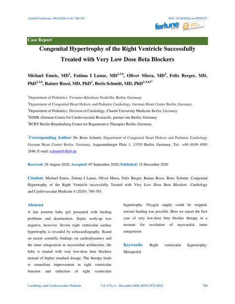Pdf Congenital Hypertrophy Of The Right Ventricle Successfully Treated With Very Low Dose Beta