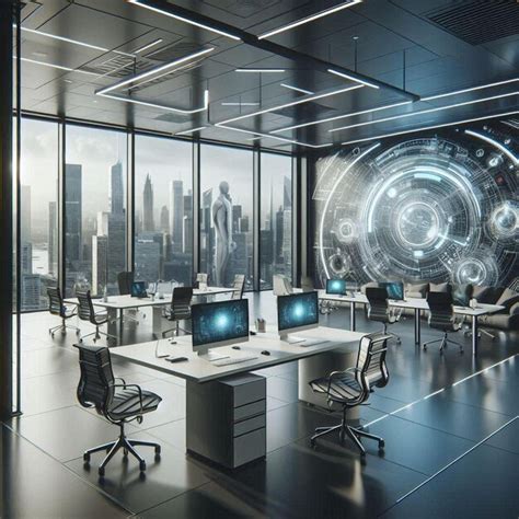 Futuristic Office Workspace Premium Ai Generated Image