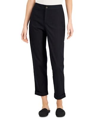 Lx010 Charter Club Tummy Control Cuffed Cotton Ankle Pants Black Sz 4