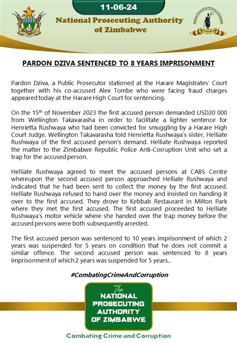 Newsdzezimbabwe Rushwaya Case Prosecutor Jailed