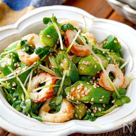 Refreshing And Healthy Okra And Chikuwa Salad オクラ レシピ ベジタブル 野菜 レシピ