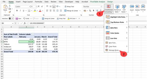 Conditional Format Pivot Tables With Recommended Wizard Colors
