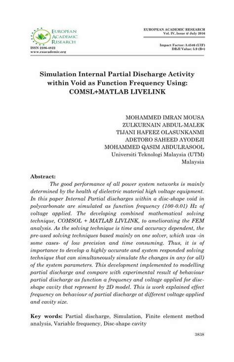 Pdf Simulation Internal Partial Discharge Activity Within Uploadarticle2665