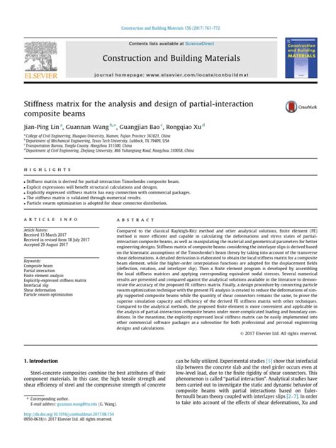 Stiffness Matrix For The Analysis And Design Of Partial Interaction
