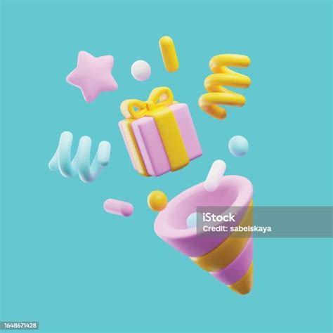 색종이 조각과 선물을 날리는 파티 포퍼 배경에 격리된 3d 사실적인 렌더링 벡터 그림 축제 축하 서프라이즈 또는 수상 3d 아이콘 아이콘에 대한 스톡 벡터 아트 및 기타