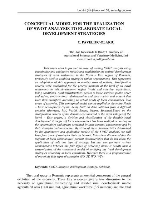 Pdf Conceptual Model For The Realization Of Swot Analysis To Elaborate Local Development