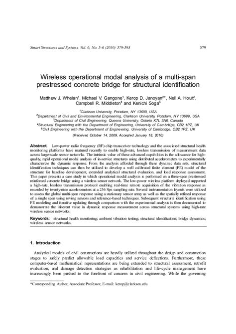 Pdf Wireless Operational Modal Analysis Of A Multi Span Prestressed Concrete Bridge For