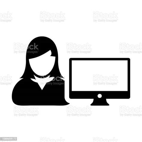 사용자 아이콘 벡터 여성 사람 문양 그림 기호에서 평면 색상에서 컴퓨터 모니터 화면 아바타 감독에 대한 스톡 벡터 아트 및 기타 이미지 감독 검은색 경영자 Istock