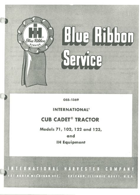 Cub Cadet 71 102 122 And 123 Tractor Service Manual