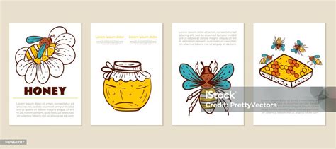 꿀 벌집 꿀벌 음식 배경 패턴 전단지 개념 세트 벡터 그래픽 디자인 요소 그림 꽃 식물에 대한 스톡 벡터 아트 및 기타 이미지 꽃 식물 꿀 벌 Istock
