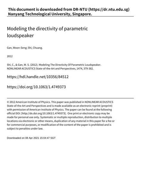 Pdf Modeling The Directivity Of Parametric Loudspeaker · Different