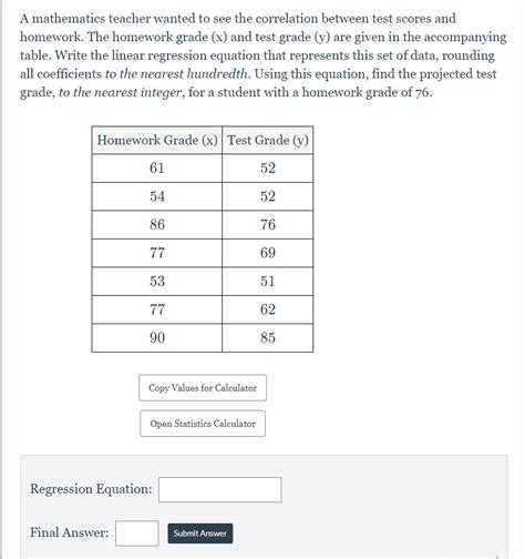 Solved A Mathematics Teacher Wanted To See The Correlation