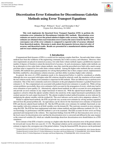 Pdf Discretization Error Estimation For Discontinuous Galerkin