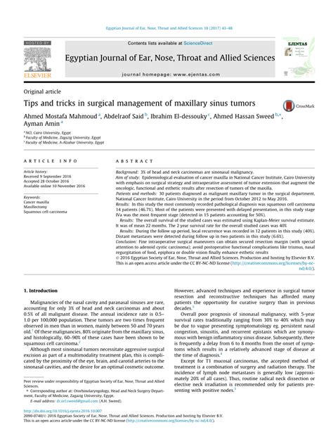 Pdf Tips And Tricks In Surgical Management Of Maxillary Sinus Tumors