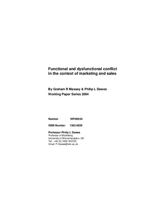 Pdf Functional And Dysfunctional Conflict In The Context Of Marketing And Sales