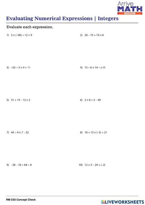 Rm C03 Concept Check Evaluating Numerical Expressions Integers Online Exercise For Live