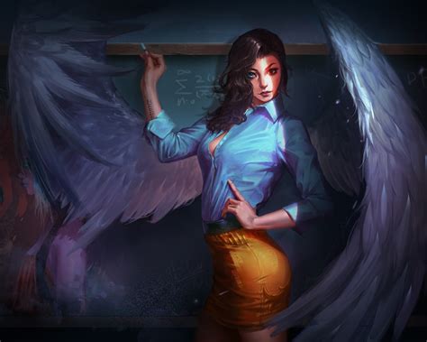 Wallpaper Beautiful Girl Angel Teacher Wings Fantasy Art 1920x1080