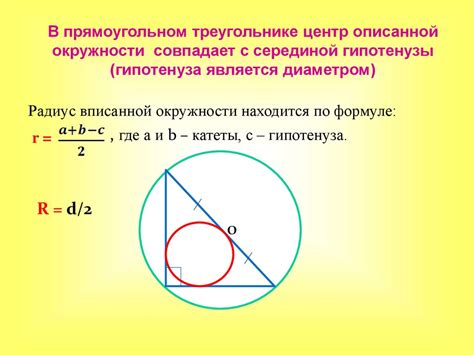Формулы зависимости между сторонами прямоугольного треугольника и радиусом окружности вписанной
